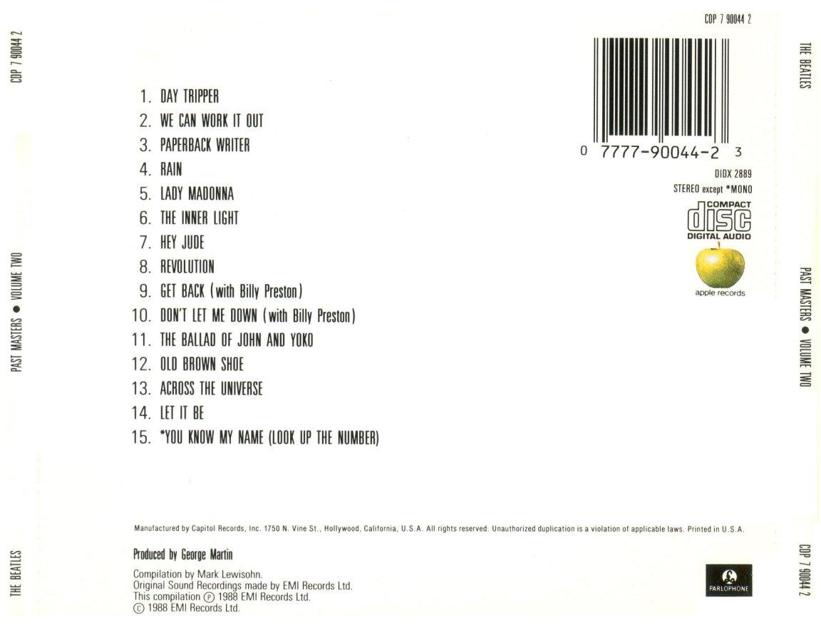 The Beatles Past Masters Volume Two (1988) : Back | CD Covers | Cover ...